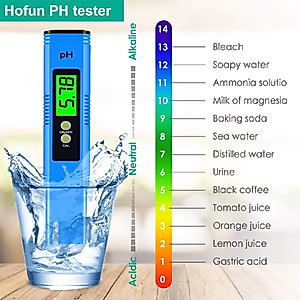 PH Tester Digital PH Meter, Hofun Professional PH Pen with 0.01 PH High Accuracy, 0-14 PH Measurement Range, Ideal Water PH Tester for Household Drinking, Pool and Aquarium(Blue)