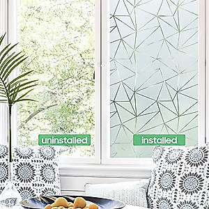 Viseeko Window Privacy Film Decorative Static Clings Sun UV Blocking Non-Adhesive Removable Glass Door Sticker for Home Office 11.8 x 78.7 inches Frosted Triangle