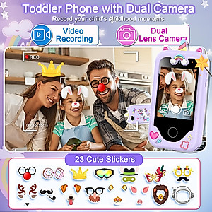 Kids Smart Phone for Girls, Christmas Birthday Gifts for Girls Age 3-10 Kids Toys Cell Phone, 2.8" Touchscreen Toddler Learning Play Toy Phone with Dual Camera, Game, Music Player, 8GB Card Purple
