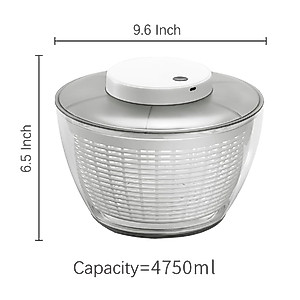 KSIFJRTO Electric Salad Spinner Large 4.75L.Vegetable Washer Dryer Dishwasher Safe.Lettuce Cleaner and Dryer.BPA Free and Easy to Use