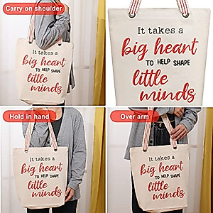 Oudain 2 Pieces Teacher Tote Bag for Women Christmas Teacher Appreciation Gift Teacher Gift Bag Canvas Teacher Bag for School Christmas Daycare, 16 x 14.8 Inch