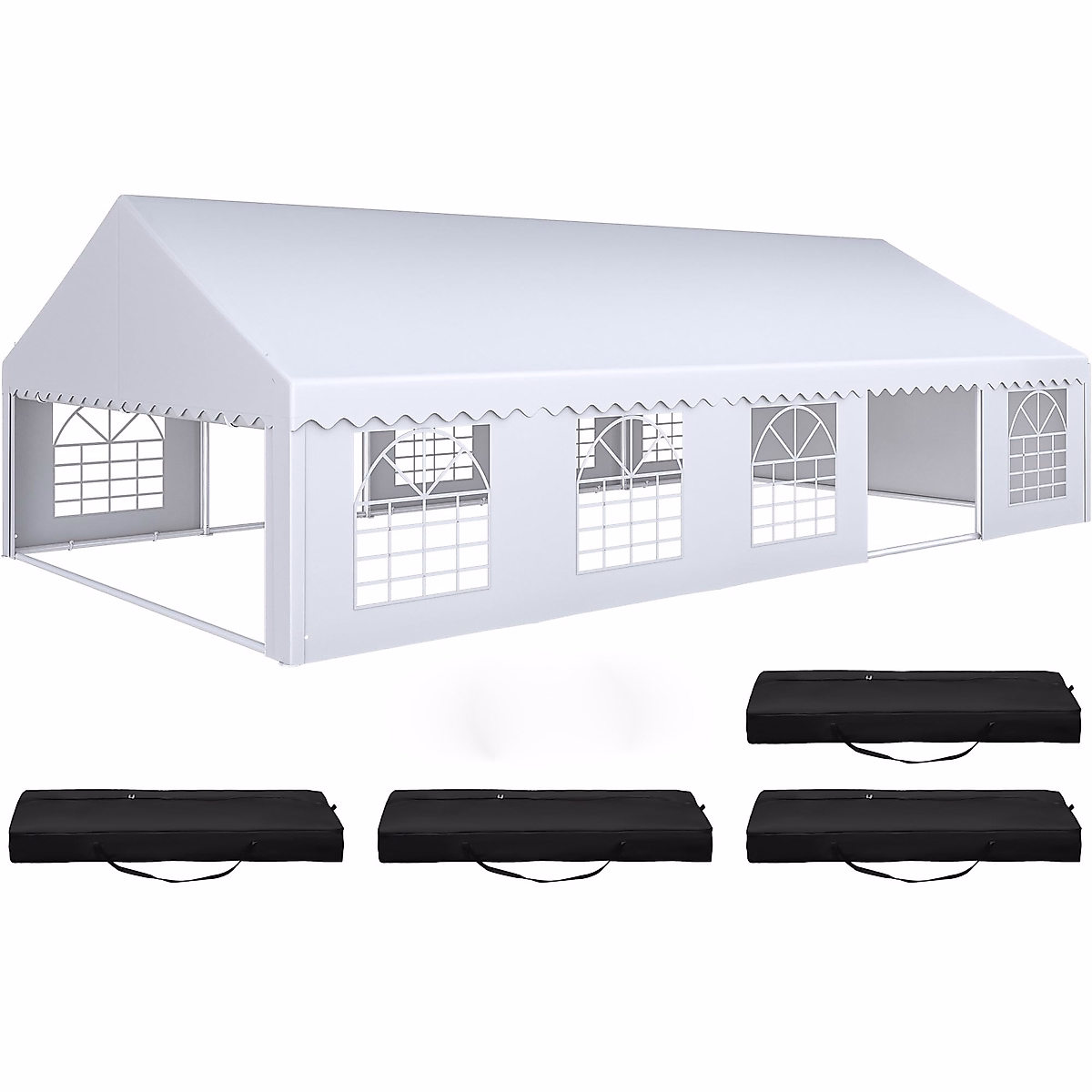 DWVO 20x40FT Heavy Duty Party PVC White Tent Wedding Event Shelters Upgraded Galvanized Ripple Canopy with Large Roof Removable Sidewalls & 3 Storage Bags 600D Oxford Commercial