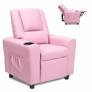 hzlagm Kids Recliner Chair with Cup Holder, Toddler Recliners for Kids Age 0-5 with Side Pockets and Non-Slip Footstool, Child Recliners for Girls Boys Kids Room, Children's Rooms, Pink