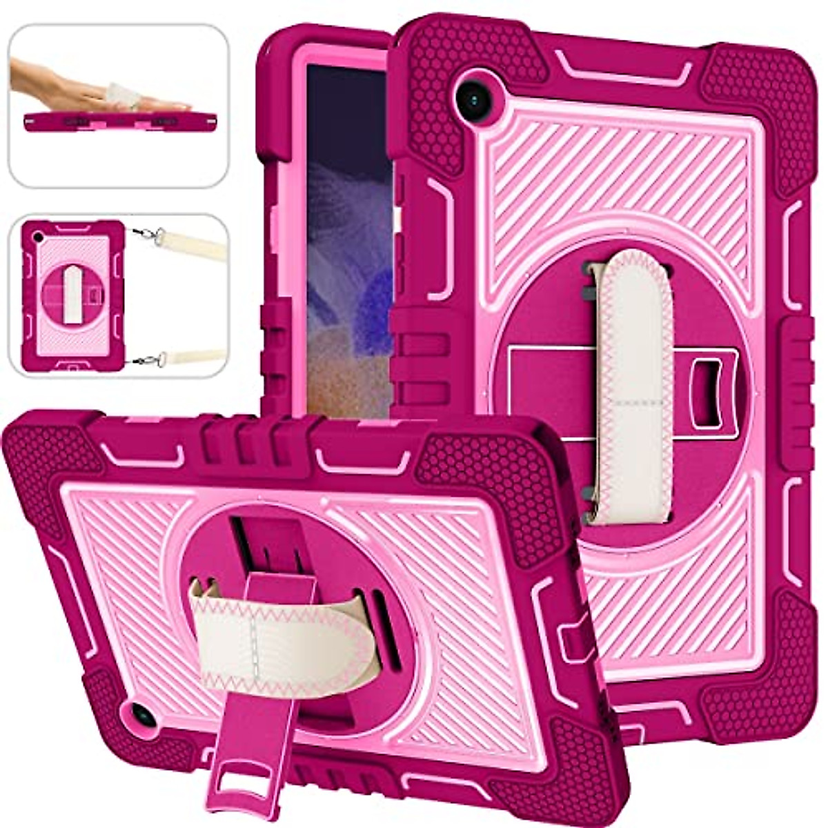 ZUBEE Cover Case Shockproof Protective Cover 360 Degree Rotating Bracket Case Compatible with Samsung Galaxy Tab A8 10.5-Inch 2021 (SM-X200/X205/X207) Protective Cover(Rose Red+Pink)