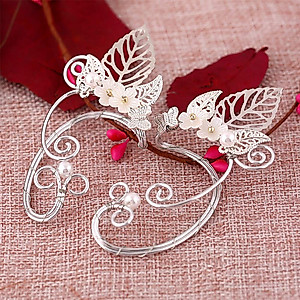 Yolmina Elf Ear Cuffs, Handmade Clip on Earrings - Pearl Wing Tassel Filigree Elven Earrings for Women - Fantasy Fairy Halloween Costume, Cosplay, Wedding, Handcraft