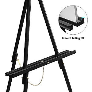 Art Easel Wooden Stand - 63" Tripod Display Artist Wood Easel - Adjustable Floor Stand for Wedding Welcome Sign, Painting, Drawing Board, Display Show - Black