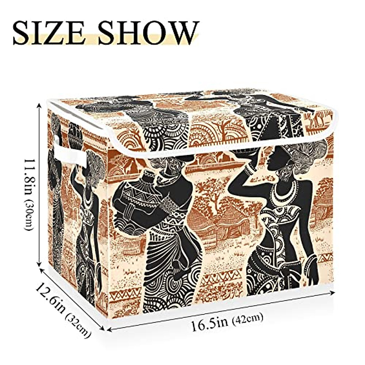 Krafig Art African Girl Foldable Storage Box Large Cube Organizer Bins Containers Baskets with Lids Handles for Closet Organization, Shelves, Clothes, Toys