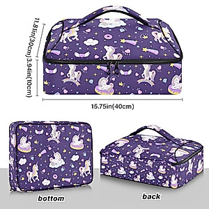 Kcldeci Insulated Thermal Food Carrier Insulated Casserole Carrier for Hot or Cold Food,Unicorns Rainbow Donuts Insulated Tote Bag for Potluck Cookouts Parties Picnic,Lasagna Lugger