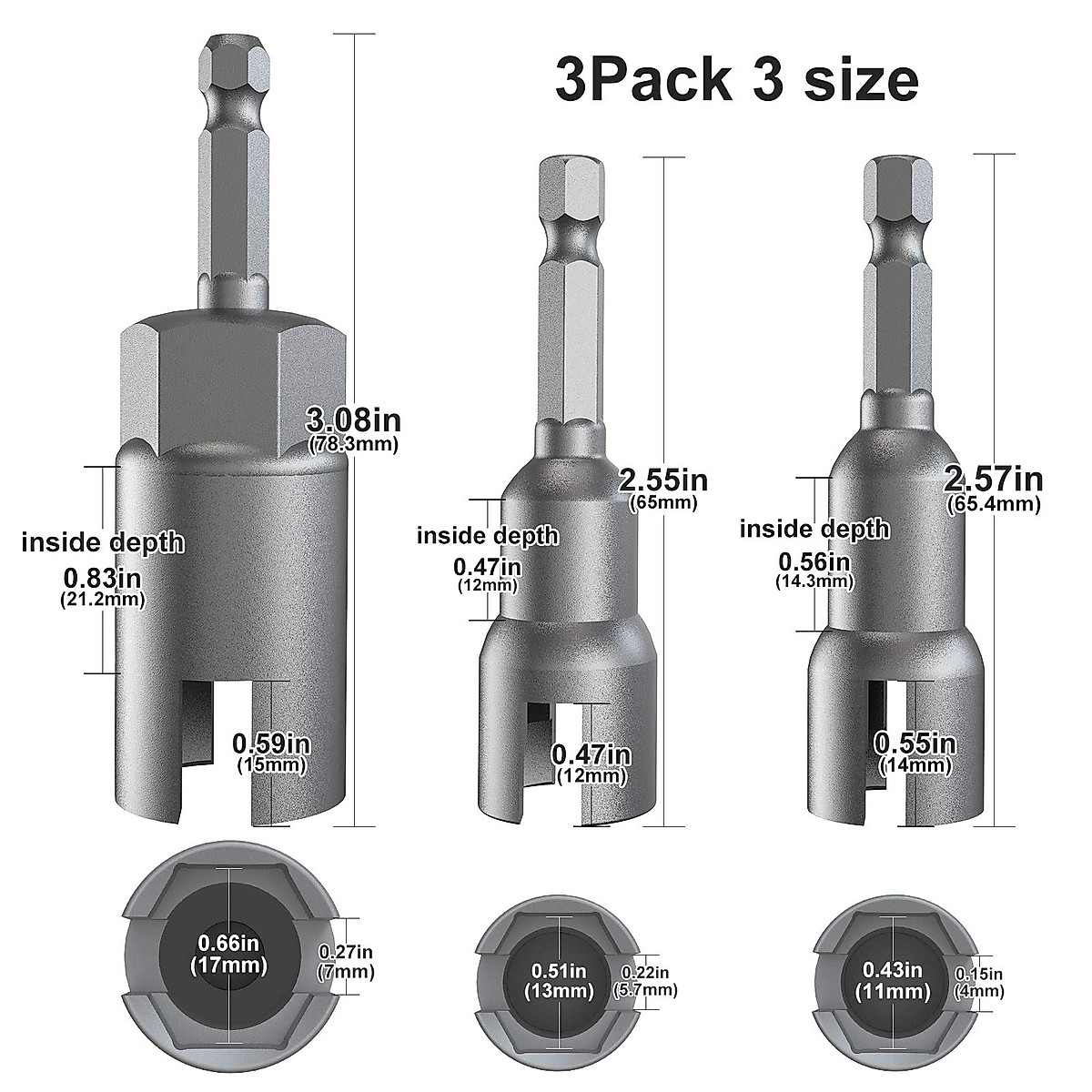 3 Pack 1/4" Hex Shank，Power Wing Nut Driver Set,Slot Wing nuts Drill Bit Socket Wrenches Tools Set, Drills Bits for Panel Nuts screws eye C hook bolt