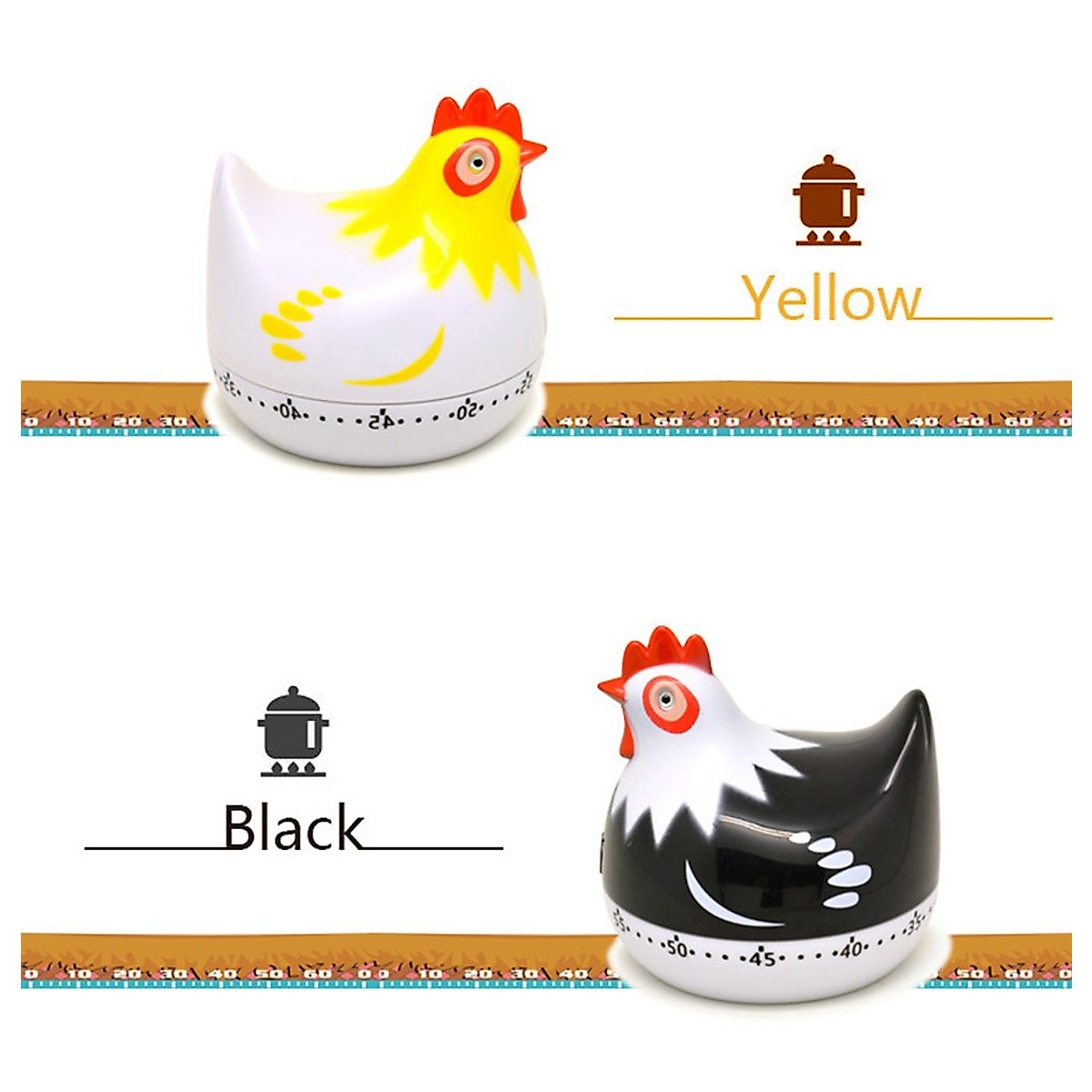 Cartoon Hen Mechanical Timers 60 Minutes Kitchen Cooking Timer Clock Loud Alarm Counters Mini Size Manual Timer for Study (Black)