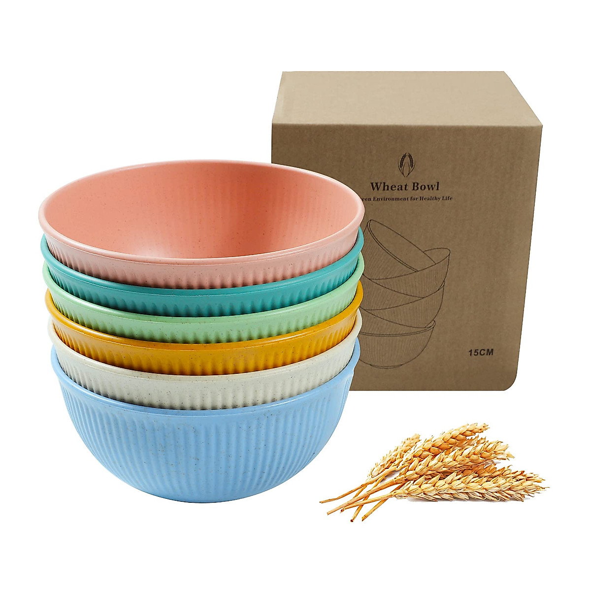 Sel Natural Cereal Bowls,6Pcs Wheat Straw Bowls Set,Microwave and Dishwasher Safe BPA Free,Unbreakable Rice,Soup Bowls