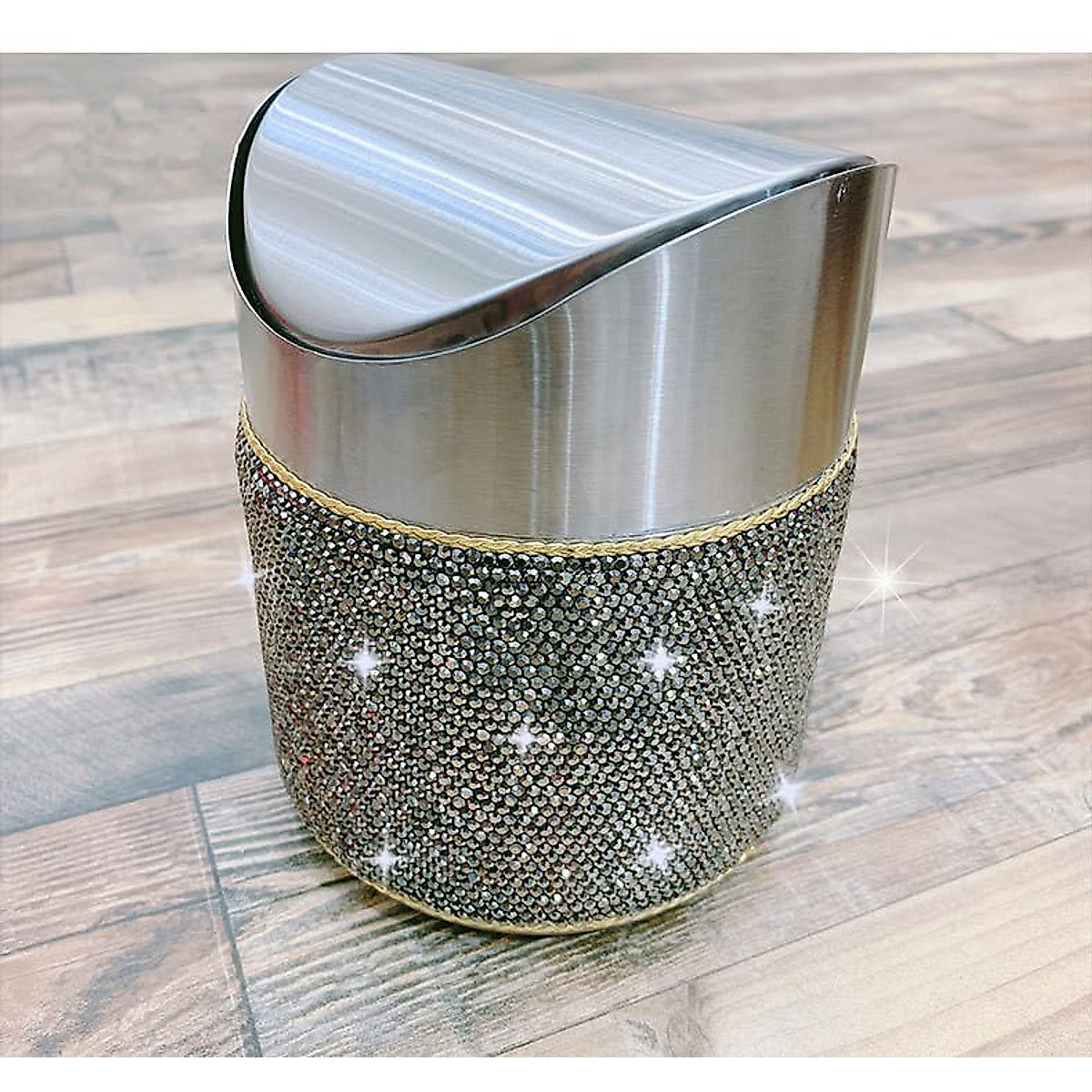 Daofaith Trash Can Wastebasket – Garbage Container Bin Waste Basket Crystal Rhinestone Bedazzled Glitter Deco Vanity Home Office Desk, Perfect for Vanity and Small Items -Black