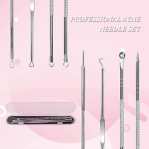 4PCS Blackhead Acne Removal Extractor, Curved Blackhead Tweezers Kit, Professional Stainless Pimple Acne Blemish Removal Tools Kit with Storage Box
