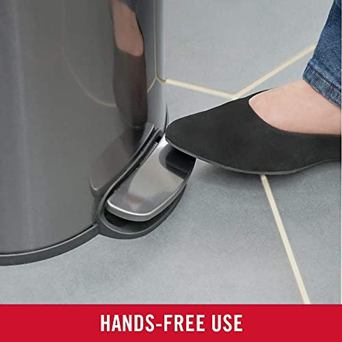 Rubbermaid Stainless Steel Semi-Round Step-On Trash Can, 1.6-Gallon, Charcoal, Small Wastebasket with Lid for Home/Kitchen/Bathroom/Office