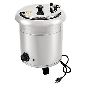 Commercial Food Warmers, Soup Warmers with Hinged Lid, Stainless Steel Insert Pot, Temperature Control - 10L, for Restaurants and Large Families (Stainless Steel)