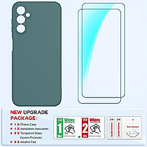 LeYi for Galaxy A14 5G Phone Case: Samsung A 14 5g Case with 2 Pack Tempered Glass Screen Protector for Women Men, Liquid Silicone Slim Silky-Soft Protective Case Samsung A14 5G, Green