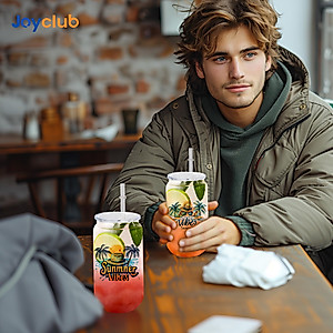 Joyclub 8 Pack Sublimation Cups 16 OZ Frosted Glass Cans Blanks with Clear Lids Mason Jars for Iced Coffee Beer Juice and Soda Drinks
