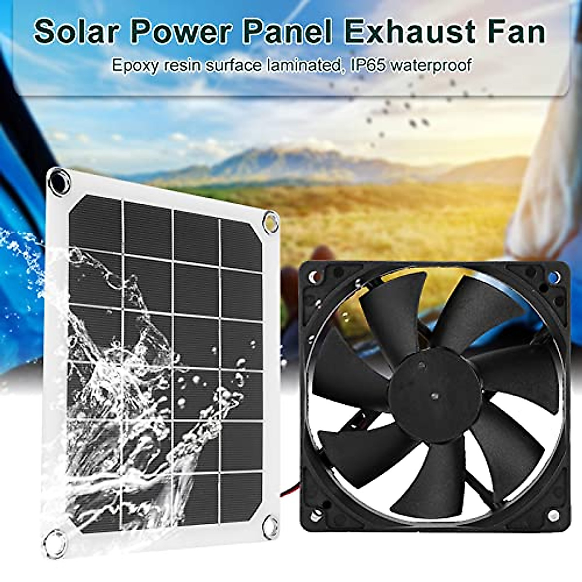 Solar Powered Fan, 6V 10W Solar Panel Exhaust Fan Waterproof Solar Power Extractor Fan USB Solar Panel Greenhouse Fan, for RV Greenhouse Pet House Chicken House