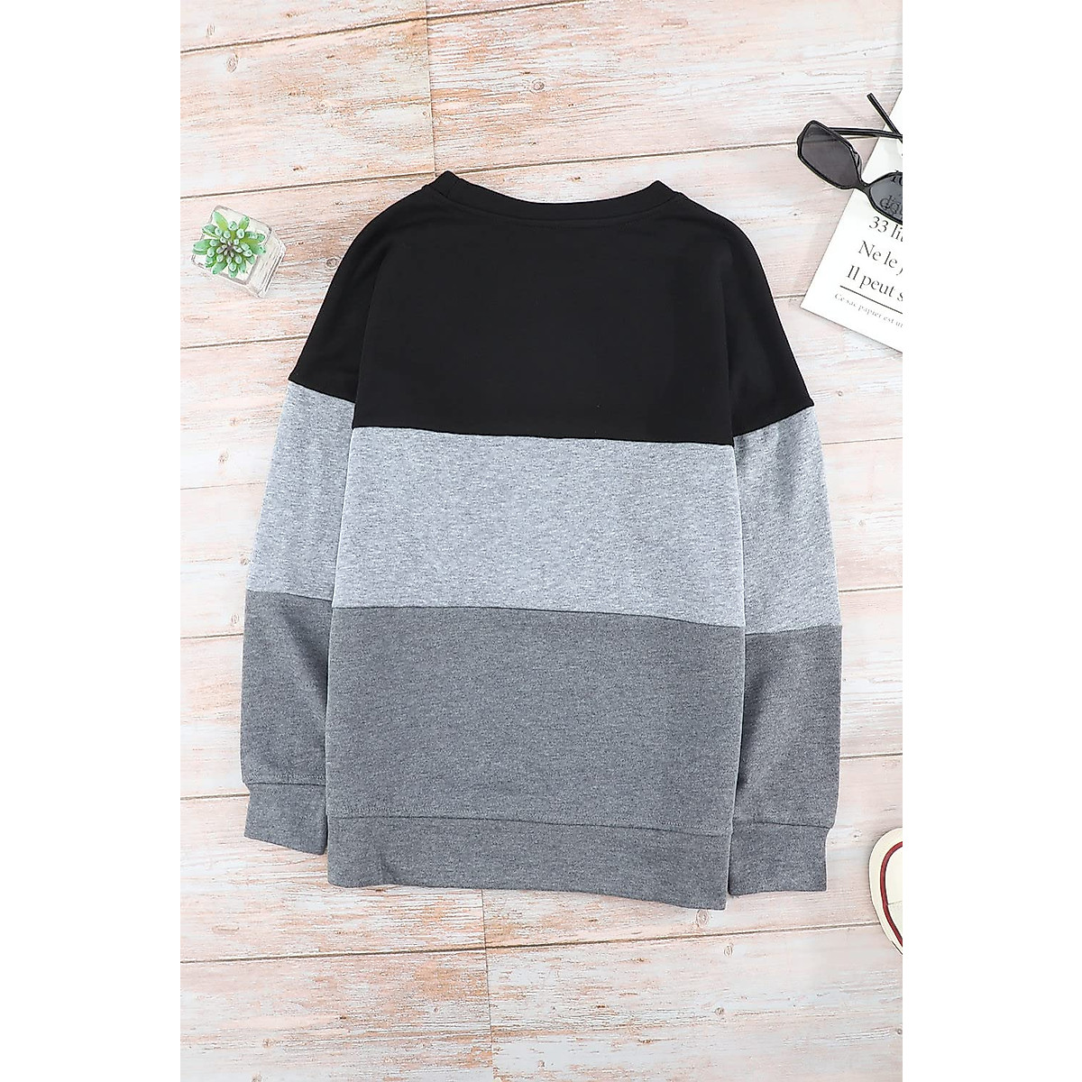 KINGFEN Womens Fall Fashion Clothes 2024 Oversized Crewneck Sweatshirt Long Sleeve Casual Shirts Plain Color Block Lightweight Pullover Sweatshirts No Hood Comfy Tops Outfits Sweaters Black Small