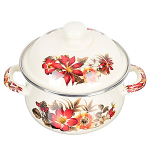 HEMOTON Kitchen Enamel Stockpot with Lid, Retro Cooking Pot, Vintage Floral Stew Bean Simmer Pot with Handle, Safe for Induction Cookers, Gas Stove (Random Style)