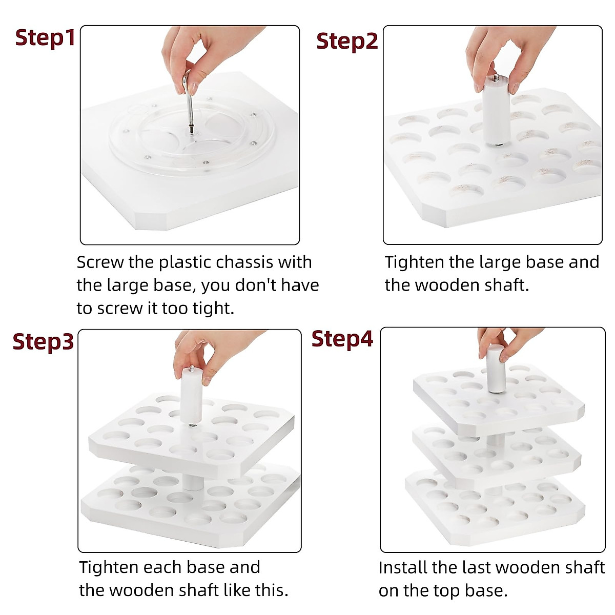 Pumtus 3-Tier Spinning Paint Organizer Rack, 54 Bottles Wood Rotating Citadel Paint Holder, Craft Paint Storage Tower Shelf, Space Saving Display Stand for Ink Bottles, Tubes, Essential Oils