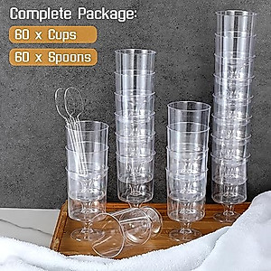 HawHawToys 60 Pack 3 Oz Mini Dessert Cups Disposable Appetizer Cup Goblet,Pedestal Clear Plastic Wine Glasses Parfait Appetizer Cups Serving Bowls for Tasting Party, Wedding, Birthday