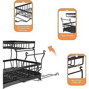 Jkdream Dish Drying Rack, 2 Tier Dish Racks for Kitchen Counter, Large Stainless Steel Kitchen Dish Drying Rack,Detachable Large Capacity Dish Drainer Organizer with Utensil Holder, Drain Board,Black