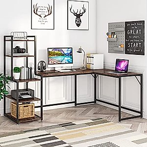 Tribesigns 79 Inch Reversible L-Shaped Desk, Industrial Large Corner Desk with 5 Tier Storage Shelves, Large L Desk Home Office Desk Computer Table Writing Desk, Rustic Brown