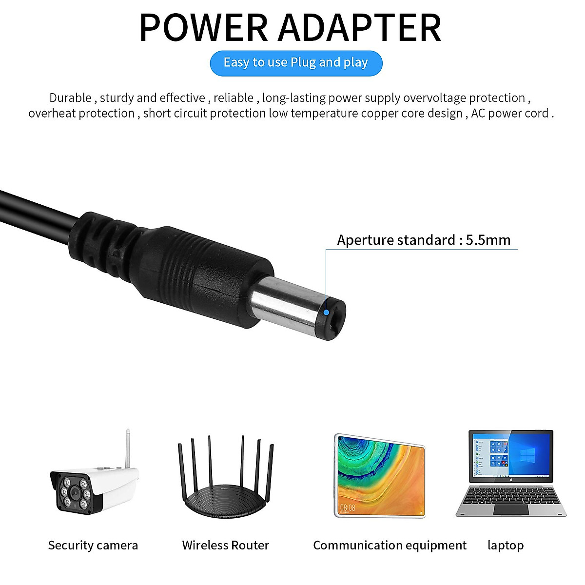 12V 7A CCTV Surveillance Video Power Supply Adapter + 1 to 8 Power Splitter & 110~240V AC 2.1mm Plug for Security Camera，LED Strip Light