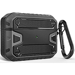 Koaichi Compatible with AirPods Pro(2nd Generation/1st Generation), Full-Body Rugged Hard Shell Protective Case Cover with Keychain Designed for AirPods Pro (2022/2019), Black