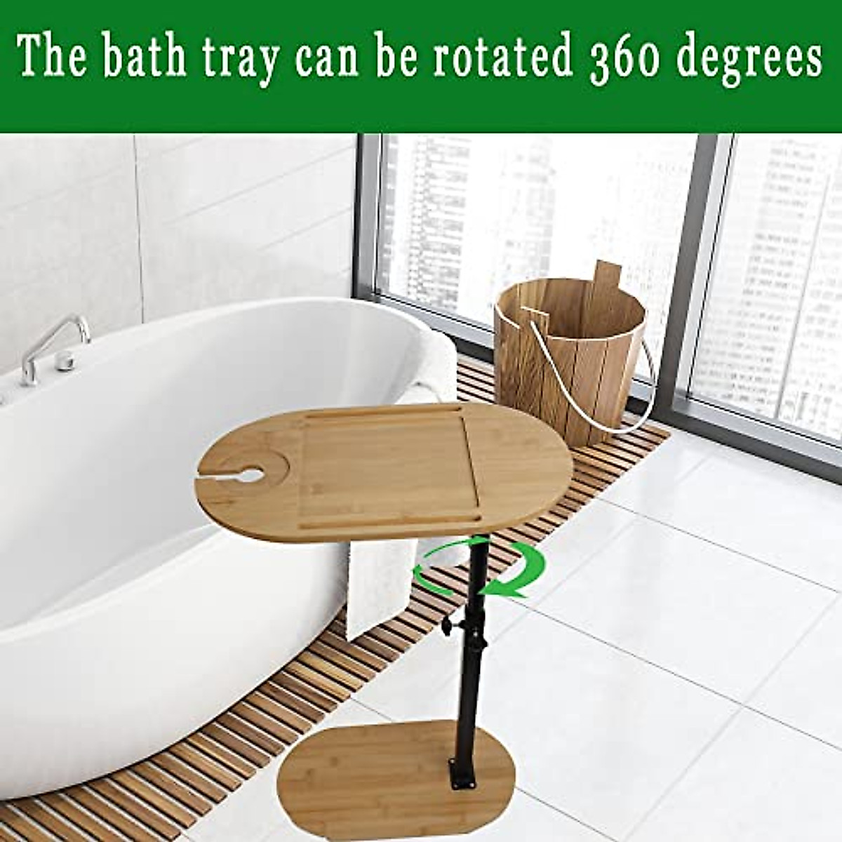 Bathtub Trays,Height Adjustable Bathtub Tray for Luxury Bath,Bath Accessories & Table with Wine Glass Holder,Book Stand Bathroom Organizer,Wine Glass Holder. (Natural)