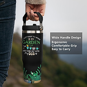 30oz Plant Tumbler with Handle and Straw, Black Plant Stainless Steel Vacuum Insulated Flip Straw Coffee Cups Spill Proof Travel Mug, Plant Gifts for Plant Lovers Gardeners, Gardening Gifts for Women