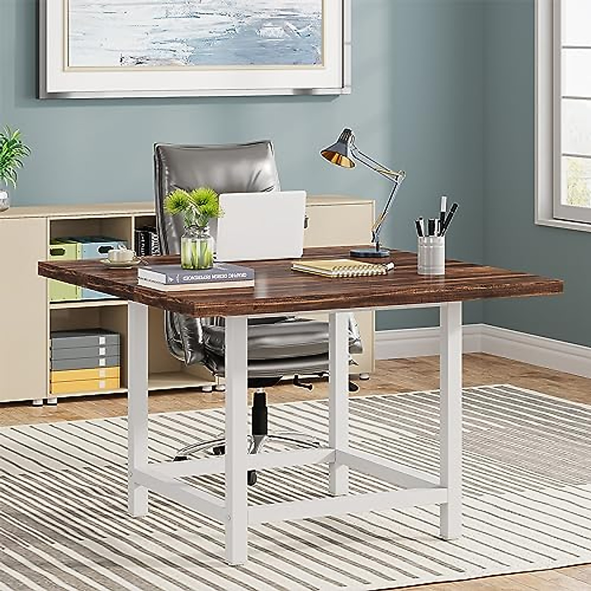 Tribesigns Small Conference Room Table for 4 People, Rustic Square 39.4 Inches Wood Computer Desk for Home Office,Small Space (Chair not Included) (Dark Oak)