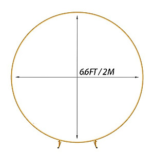 6.6FT Gold Metal Round Arch Backdrop Stand- Cicle Backdrop Stand Balloon Arch Frame for Baby Shower, Wedding Arch Stand for Ceremoney, Round Arch Ring Backdrop Stand for Party Decoration