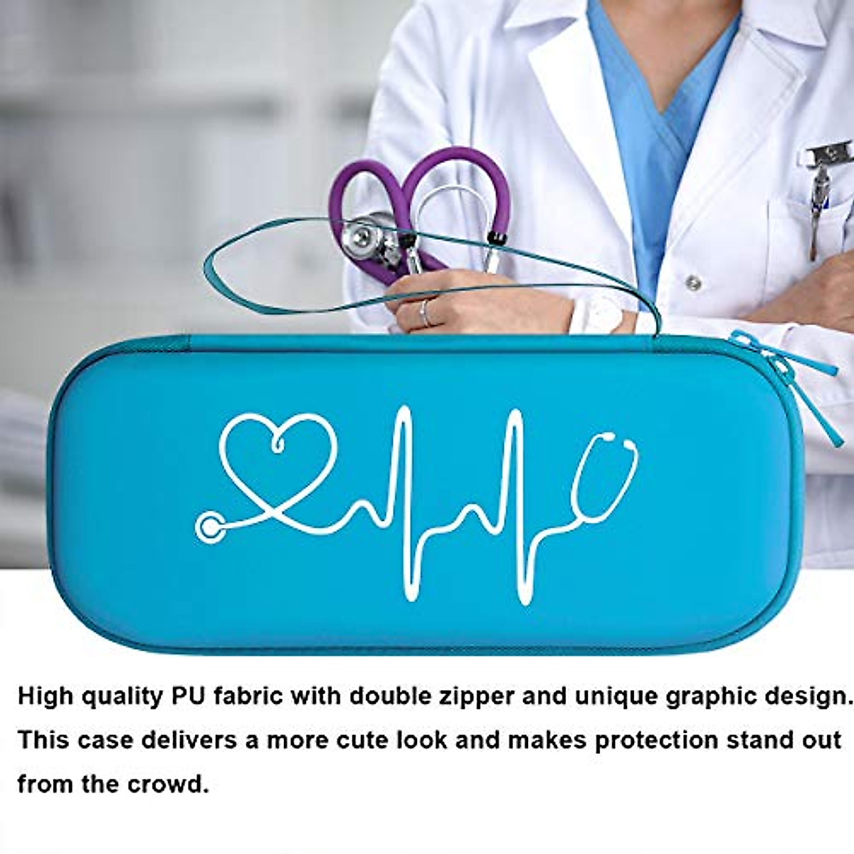 BOVKE Travel Stethoscope Case for 3M Littmann Classic III, Lightweight II S.E, MDF Acoustica Deluxe Stethoscope, Extra Room for Medical Scissors, LED Penlights and Nurse Accessories, Turquoise