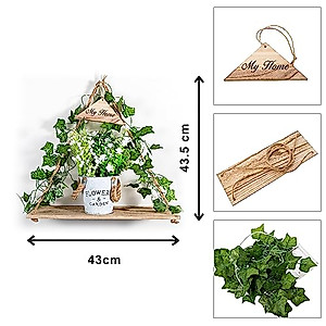 wekneve Artificial Ivy LED-Strip Wall Hanging Shelves - Set of 2 Floating Shelves for Bedroom, Living Room, Kitchen - Wood Wall Decor with Hanging Plant Design - Room Decor with Ambient Lighting