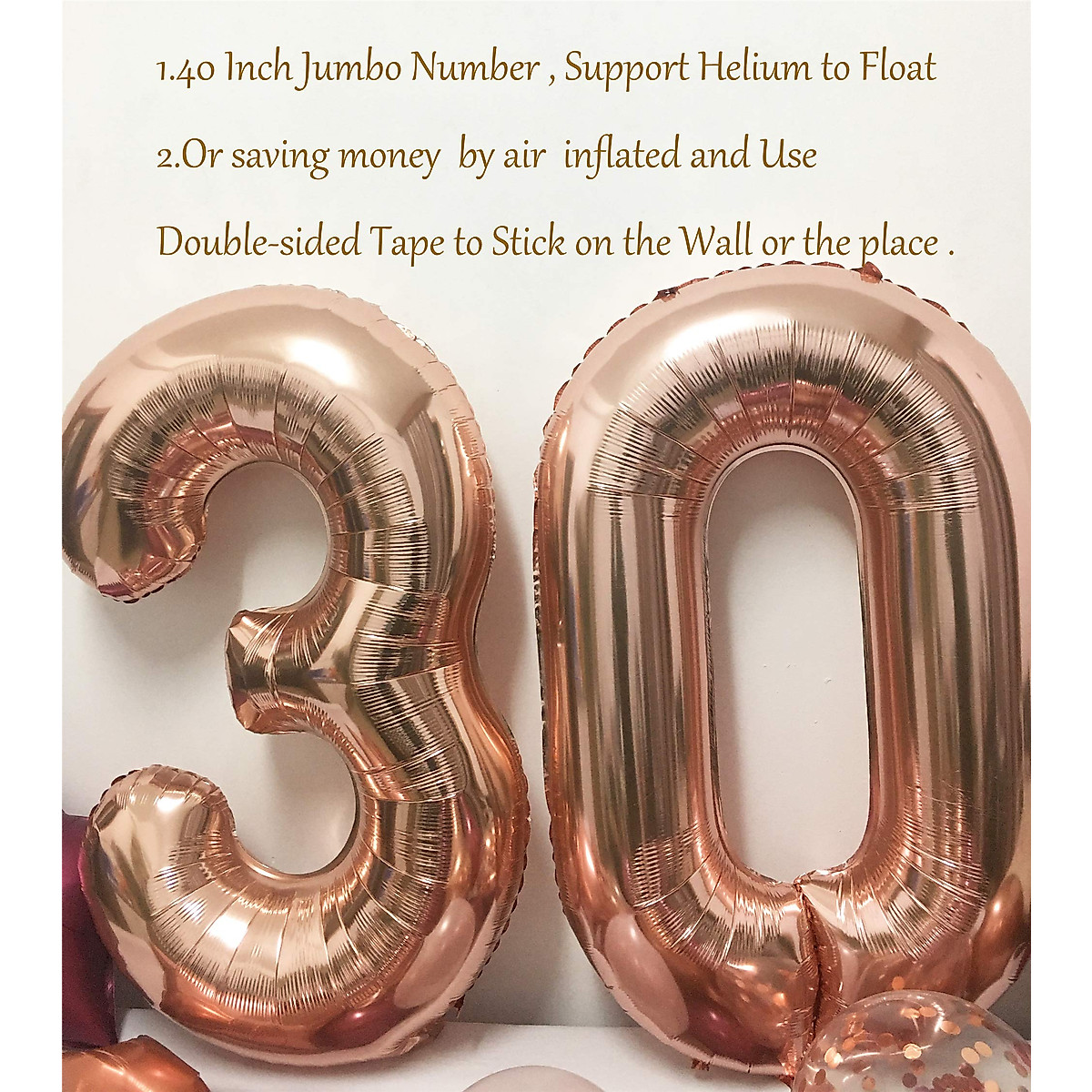 30th birthday Deocrations for her - Happy 30 Rose Red Balloons Kit for Woman Womens With Pink Banner and Jumbo 40inch Number (Burgundy Gold)