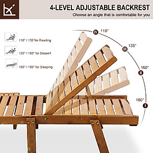FURNDOOR Outdoor Chaise Lounge Set of 2, Adjustable Pool Lounge Chair with 4 Positions Backrest, Pull-Out Tray for Garden Beach Patio (Natural)
