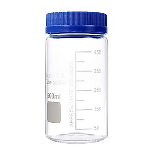 Moonetto 2 Pack 500 mL Wide Mouth Graduated Round Borosilicate Reagent Media/Storage Lab Glass Bottle With GL70 Blue Polypropylene Screw Cap
