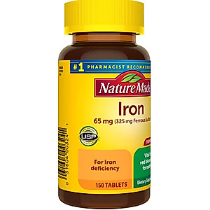 Nature Made Iron 65 mg (325 mg Ferrous Sulfate) Tablets, Dietary Supplement, 150 Count+Better Guide Vitamins Supplements
