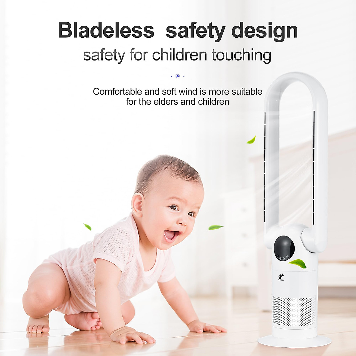 Ocean Loong Bladeless Tower Fan and Air Purifier in one, 90° Oscillating Bladeless Fan with Remote,Tilt Head, 9H Timer, Floor Fans for Bedroom Home, 38.6inch AC68P, White