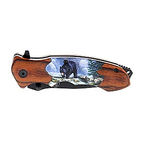 SE Spring Assisted Drop Point Folding Knife with Bear Design - KFD20018-4