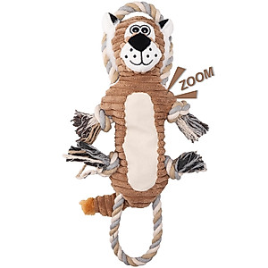 Nopisen Dog Squeaky Toys,Plush Toy for Aggressive Chewers,Indestructible Dog Squeaky Toys,Tug of War Dog Toys,Stuffed Animals Toys with Cotton Material and Crinkle Paper (Lion)