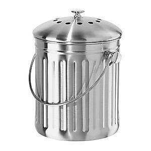 Oggi Countertop Compost Bin with Lid-1 Gallon Indoor Compost Bin Charcoal Filter, Stainless Steel Compost Container, Ideal Kitchen Compost Pail, Eco Friendly Products, (7320)