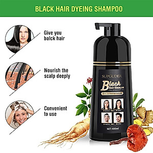 SUPGUDER 400ml Temporary Black Hair Shampoo with Natural Ingredients - Instant Color for Up to 30 Days, Simple to Use, Fast-Acting for Men and Women