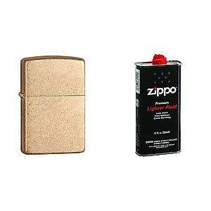 Zippo Armor Pocket Lighter, Tumbled Brass with 12 oz Lighter Fluid