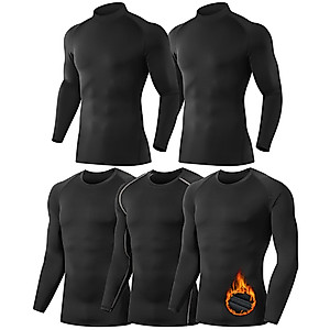 TELALEO 5 Pack Men's Thermal Compression Shirts Long Sleeve Turtle Mock Neck Shirts Athletic Base Layer Top Winter Cold Gear L
