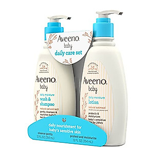 Aveeno Baby Daily Care Gift Set with Natural Oat Extract & Oatmeal, Contains Daily Moisturizing Body Lotion & Gentle 2-in-1 Baby Bath Wash & Shampoo, Hypoallergenic & Paraben-Free, 2 Items