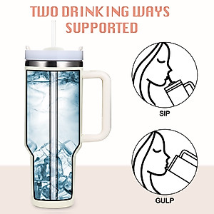 Buschun 40 oz Tumbler With Handle and Straw Lid Insulated Reusable Stainless Steel Water Bottle Travel Mug Iced Coffee Cup for Car and Home and Cold Beverages (Milky White)