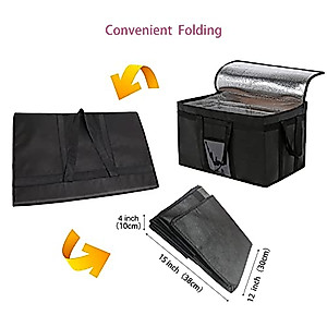 Insulated Food Delivery Bag，Reusable Food Warmer Delivery Bags for Hot and Cold,Collapsible Large Capacity and Durable, Suitable for Travel，Car，Camping (XXXL, Black)
